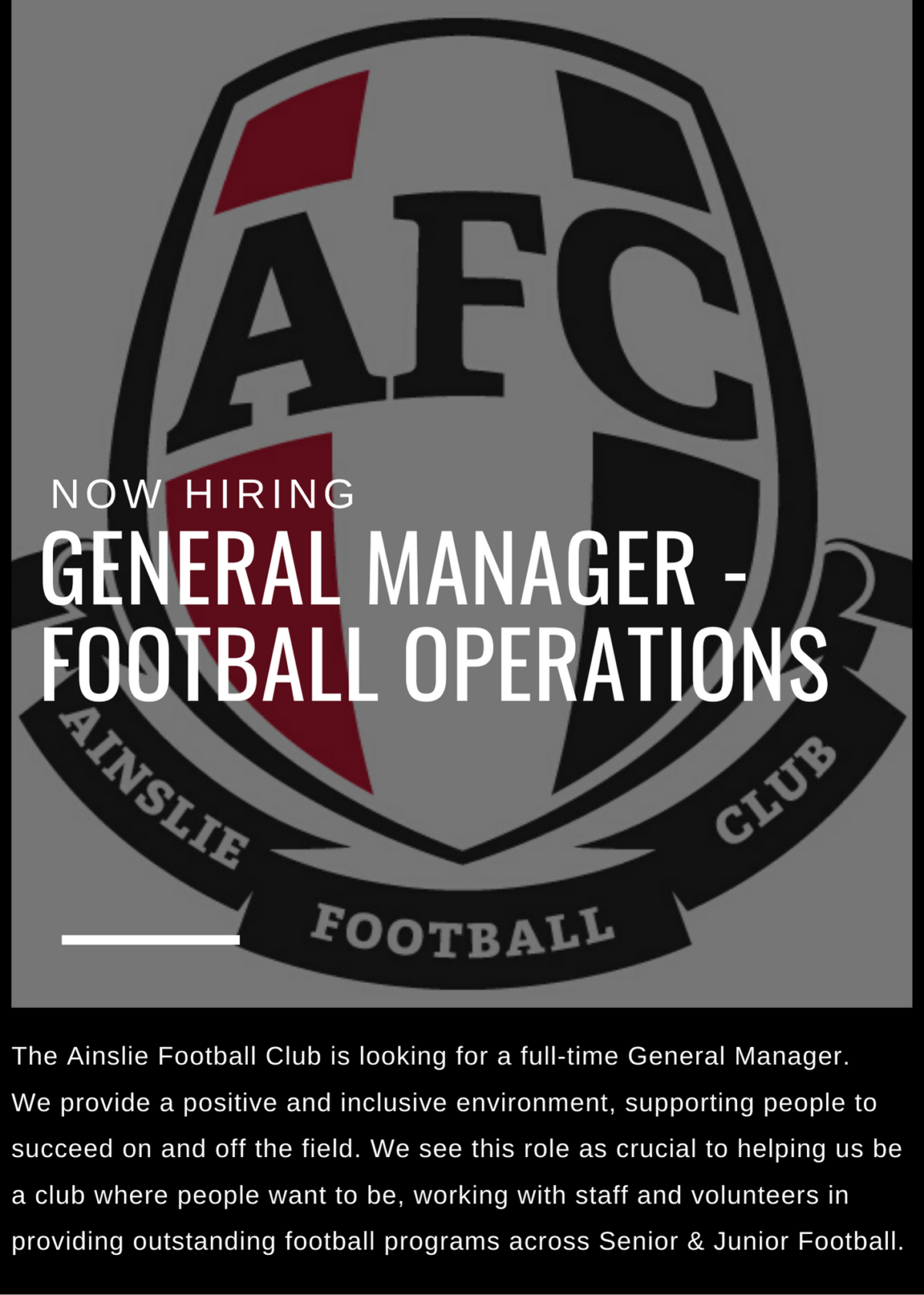 POSITION VACANT - GENERAL MANAGER - Ainslie Football Club | Est. 1927